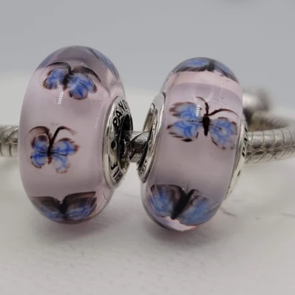 Pandora | Jewelry | Pandora Pair Of Blue Butterfly Murano Glass Beads ...